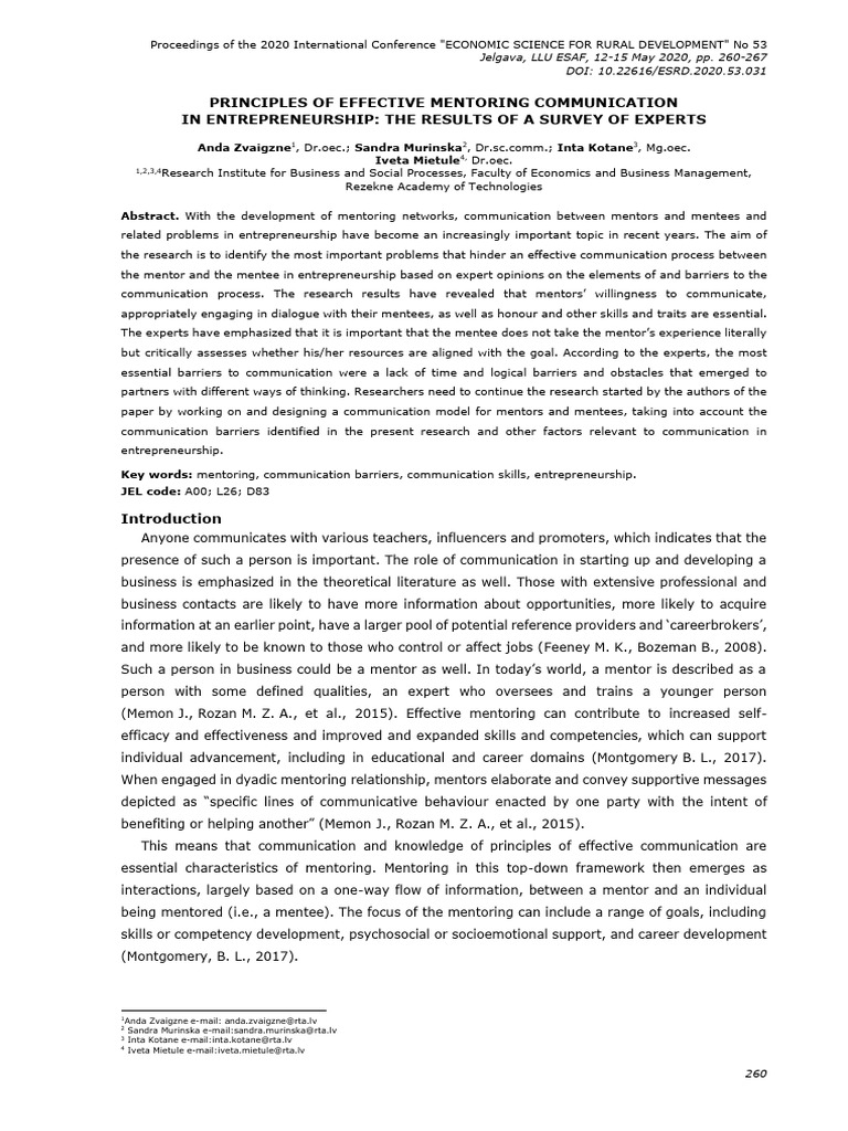 Principles of Effective Mentoring Commun | PDF | Mentorship | Survey ...