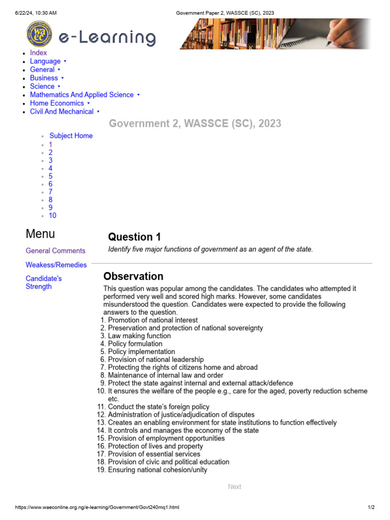 Wassce Waec 2023 Government Paper 2 Past Questions and Answer PDF | PDF ...