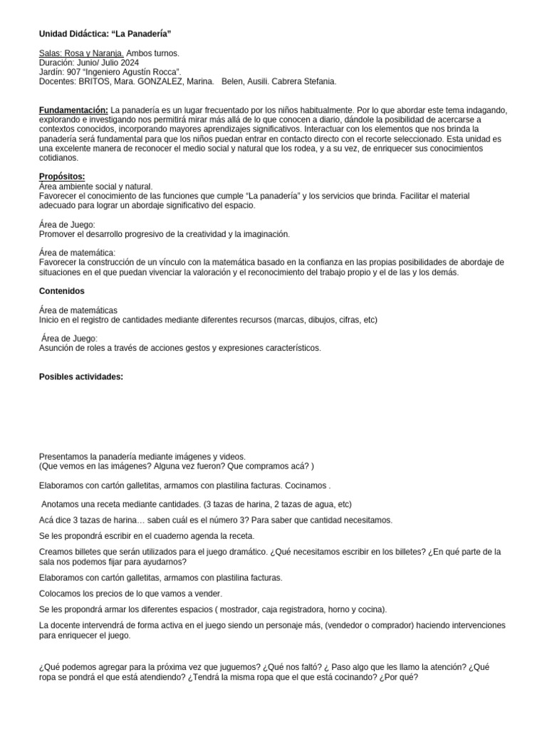 Unidad Didáctica la panaderia | PDF