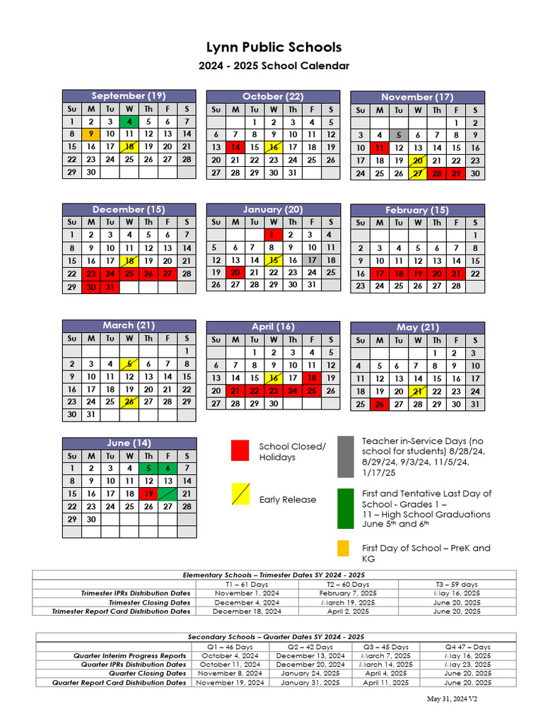 SY2425 School Year Calendar English | PDF