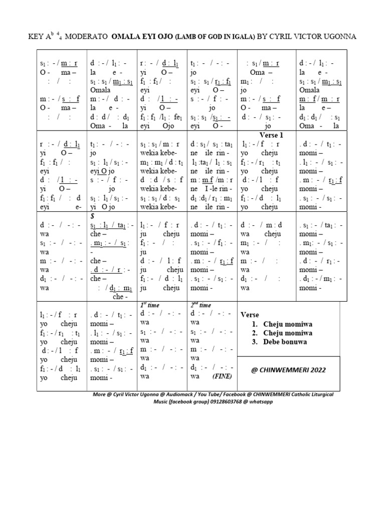 Omala Eyi Ojo (Lamb of God in Igala) by Cyril Victor Ugonna | PDF