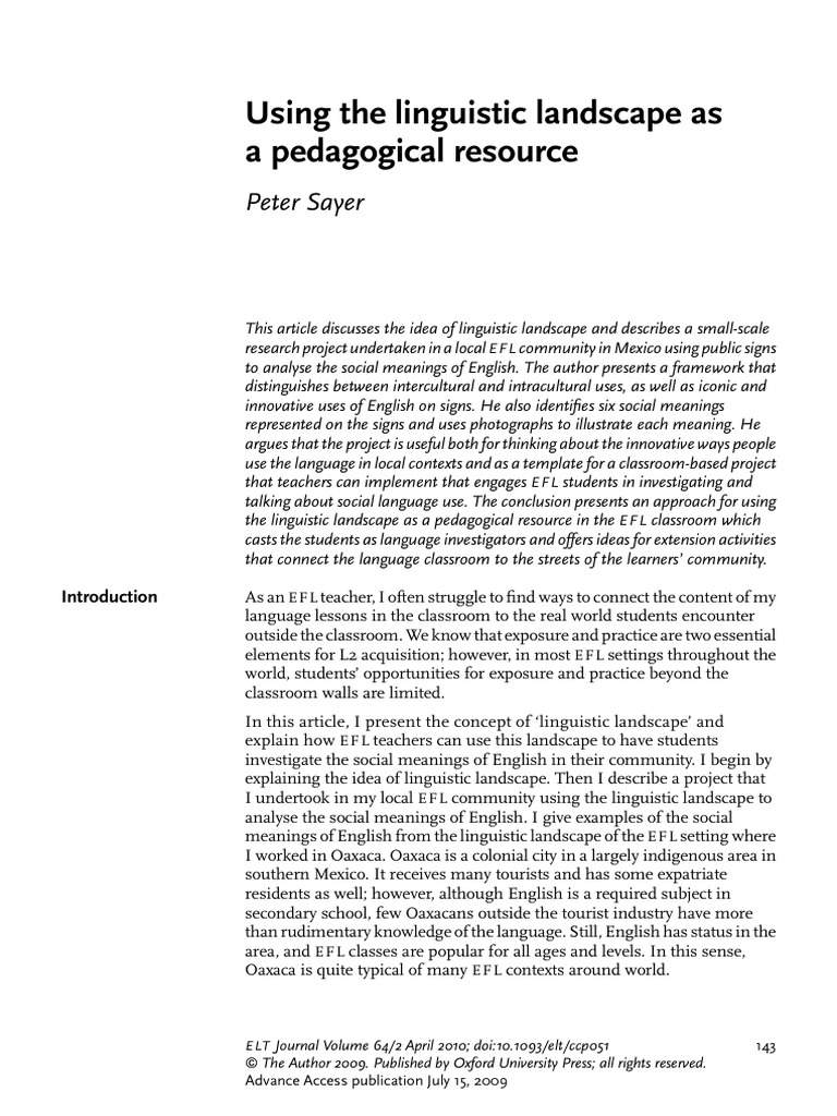 Using The Linguistic Landscape As A Pedagogical Resource | PDF | English Language | Pedagogy