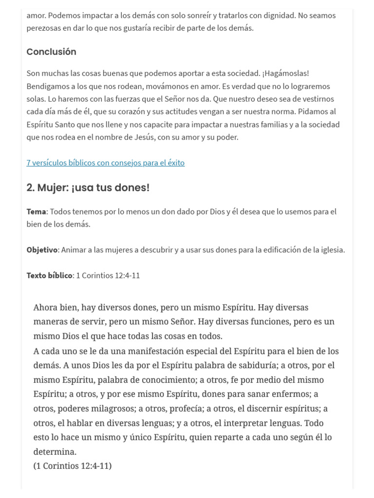 Prédicas para mujeres cristianas - Biblia | PDF | Amor | espíritu Santo