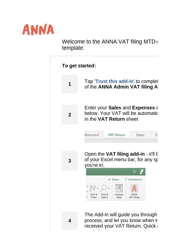 ANNA MTD VAT Filing Template Guide | PDF | Value Added Tax | Microsoft ...