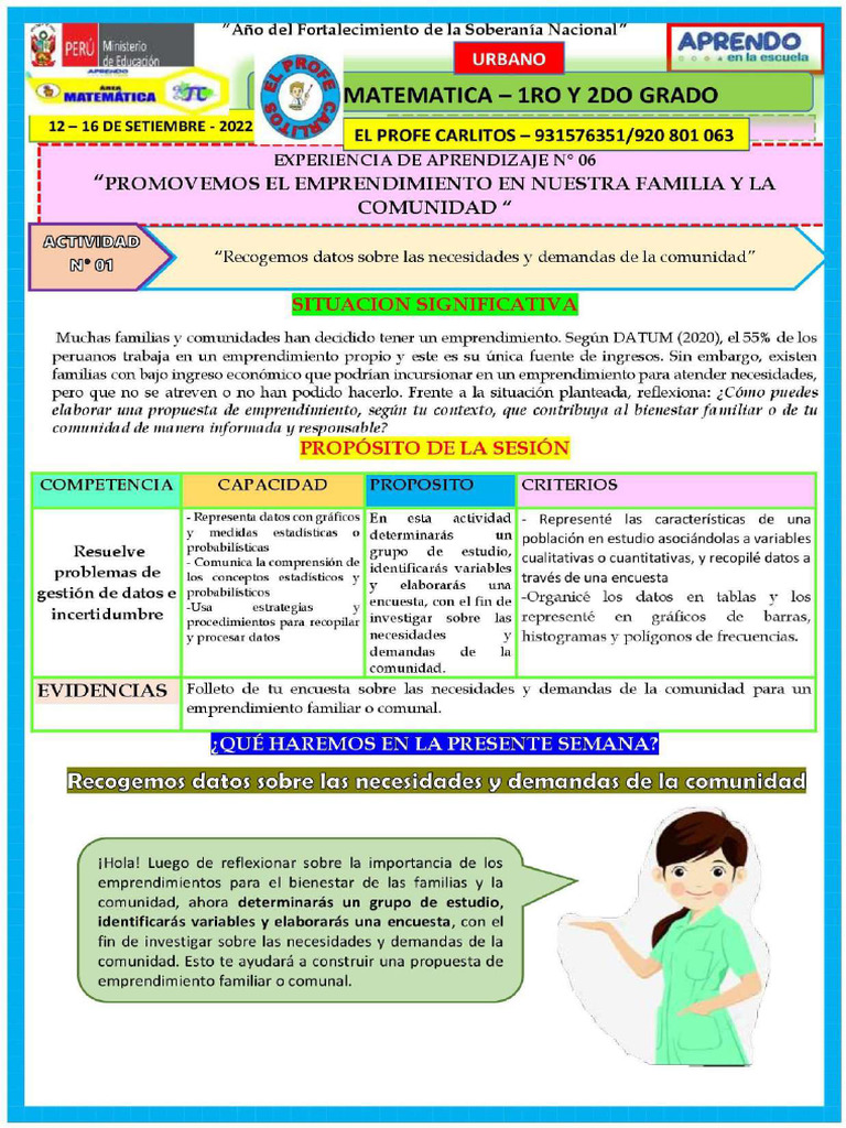 EXPERIENCIA DE APRENDIZAJE N° 06 - ACTIVIDAD N° 01 - 1ERO Y 2DO -MATEMATICA_00001 | PDF