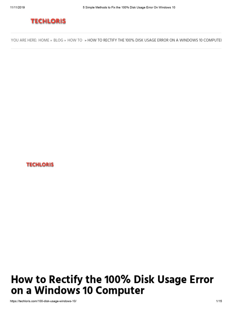 5 Simple Methods To Fix The 100% Disk Usage Error On Windows 10 | PDF ...