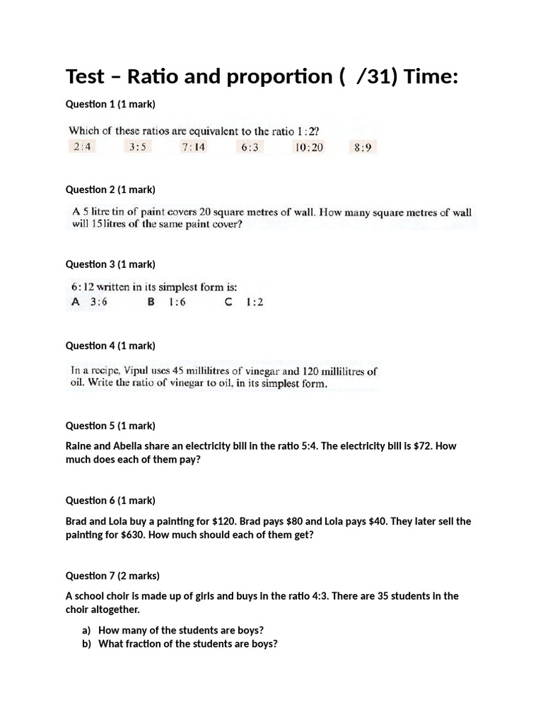 Ratio and Proportion Practice Questions | PDF