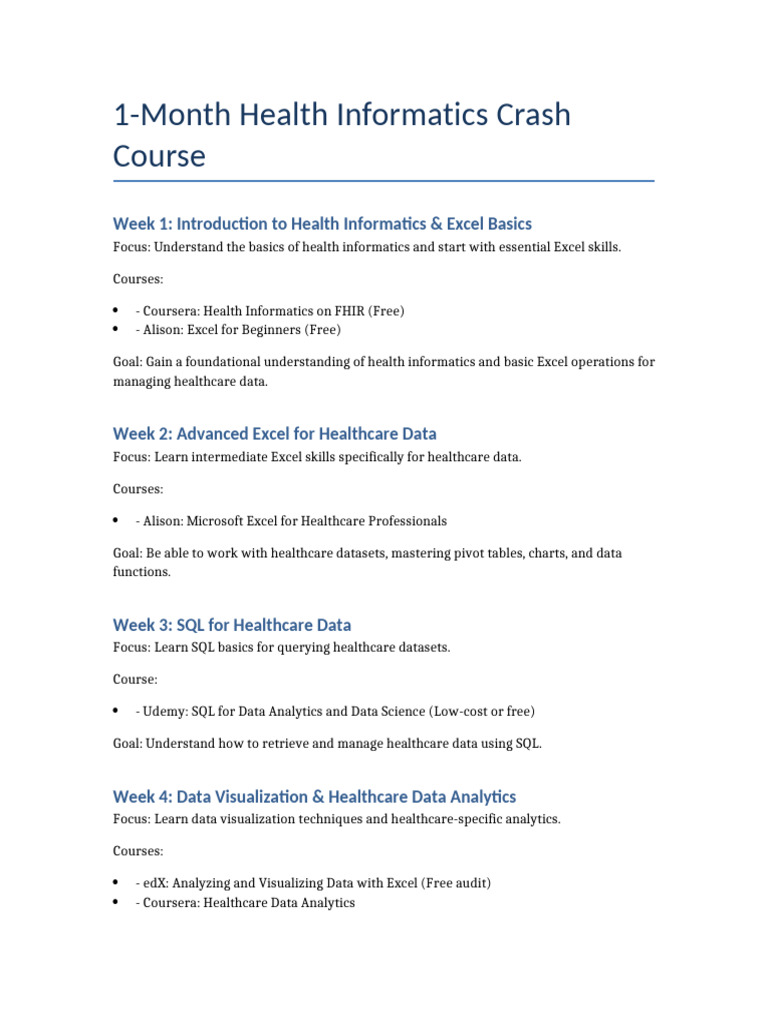 Health Informatics Crash Course Overview | PDF