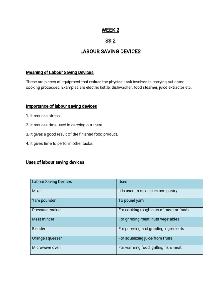 Week 2 Ss 2 2022,2023 Foods and Nutrition Lesson Note | PDF | Cooking, Food & Wine | Technology ...