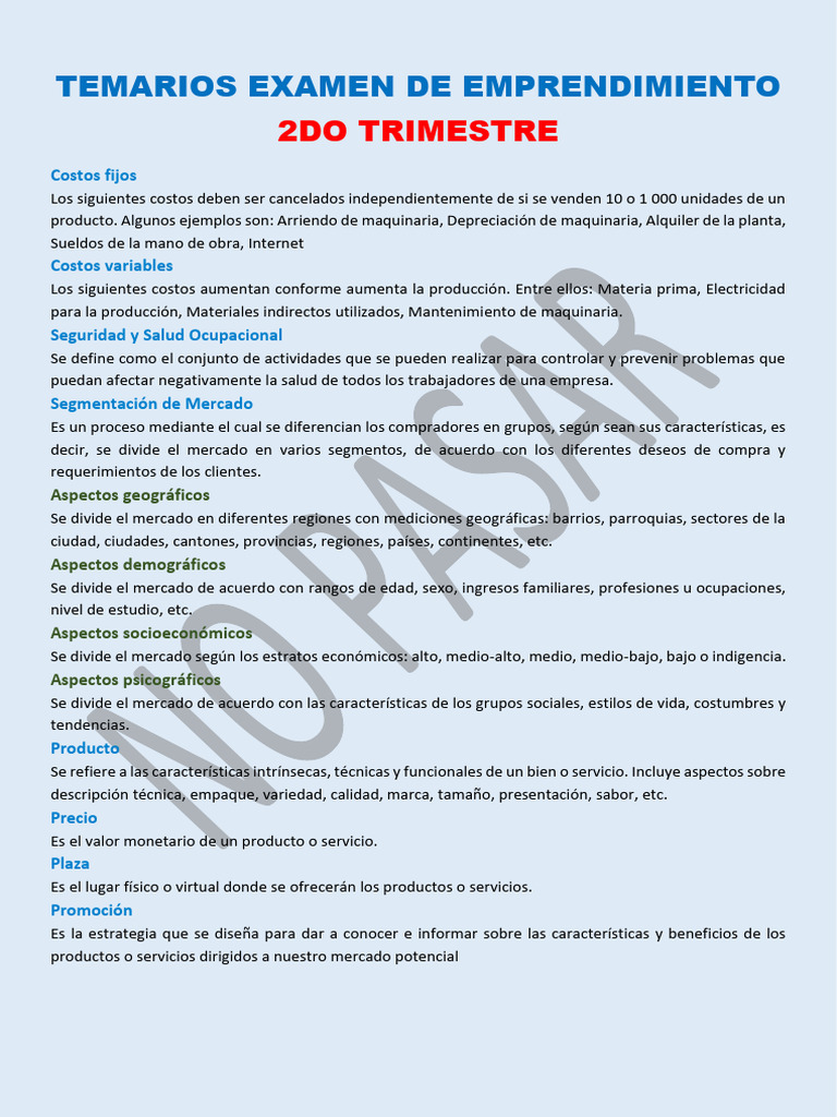 Temarios Examen de Emprendimiento 2do Trimestre | PDF