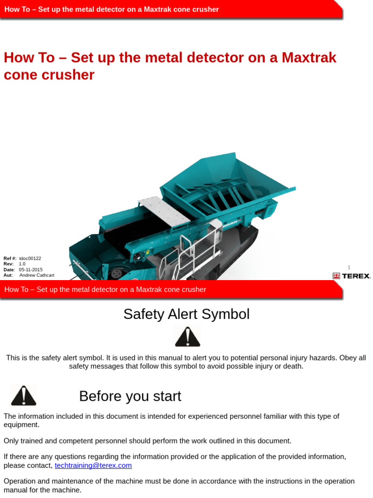 How To - Set Up The Metal Detector On A Maxtrax Cone Crusher | PDF ...