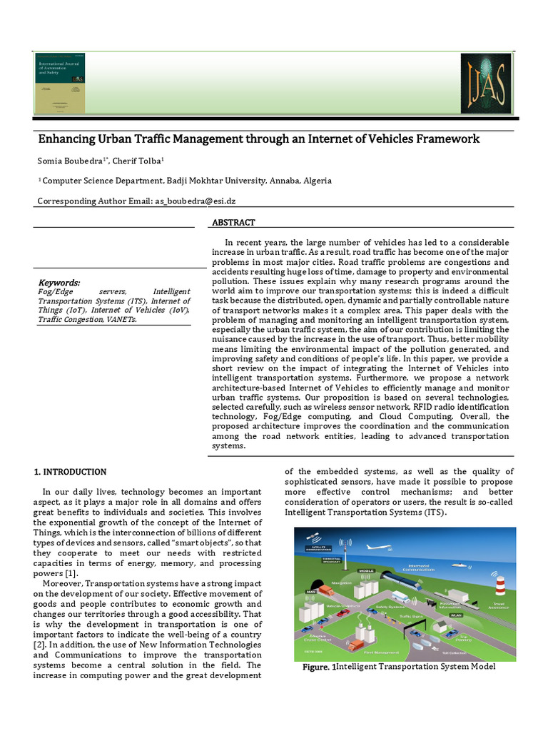 Enhancing Urban Traffic Management Through An Internet of Vehicles ...