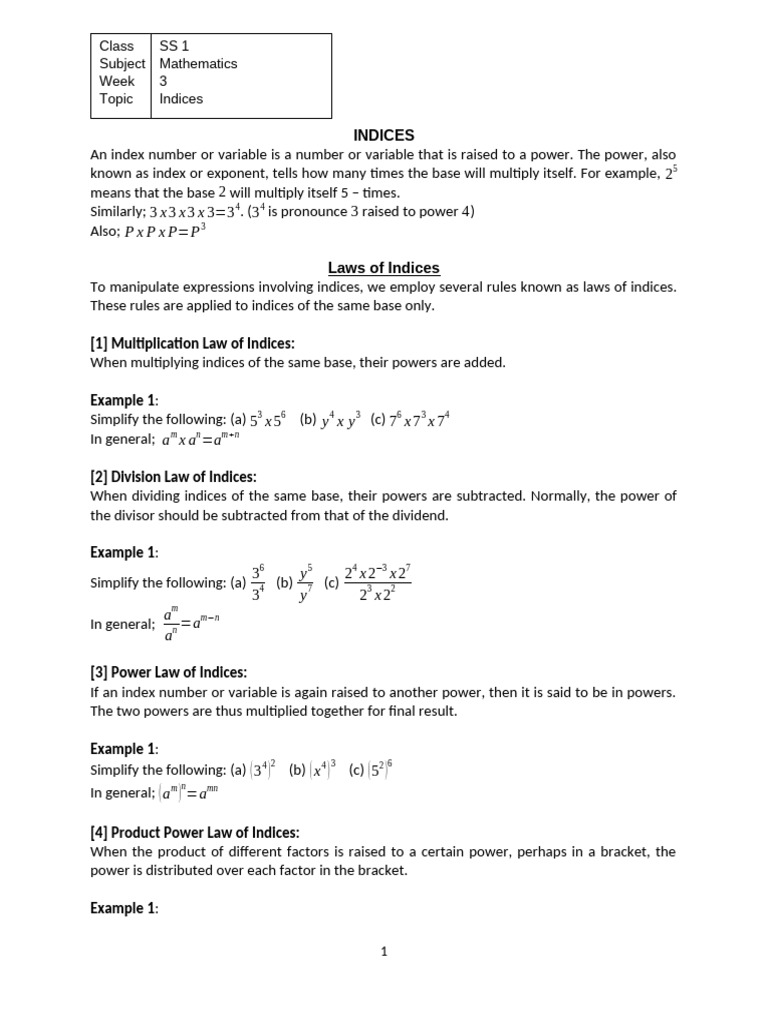 Indices | PDF | Division (Mathematics) | Multiplication