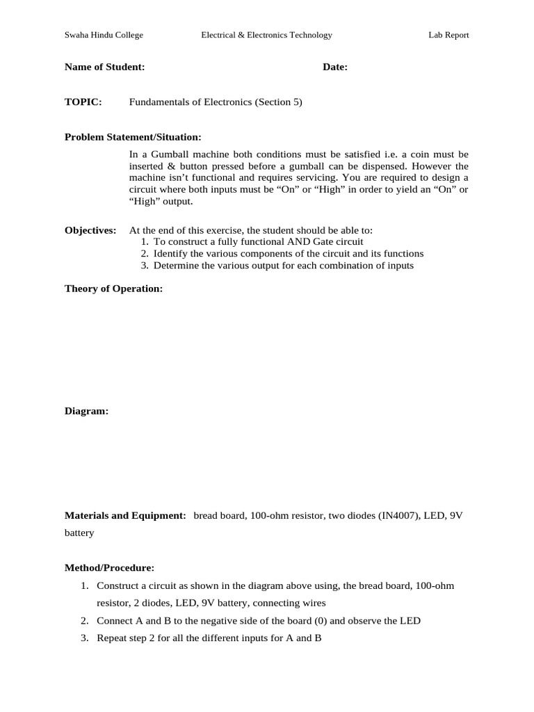 AND Gate Circuit Lab Report | PDF