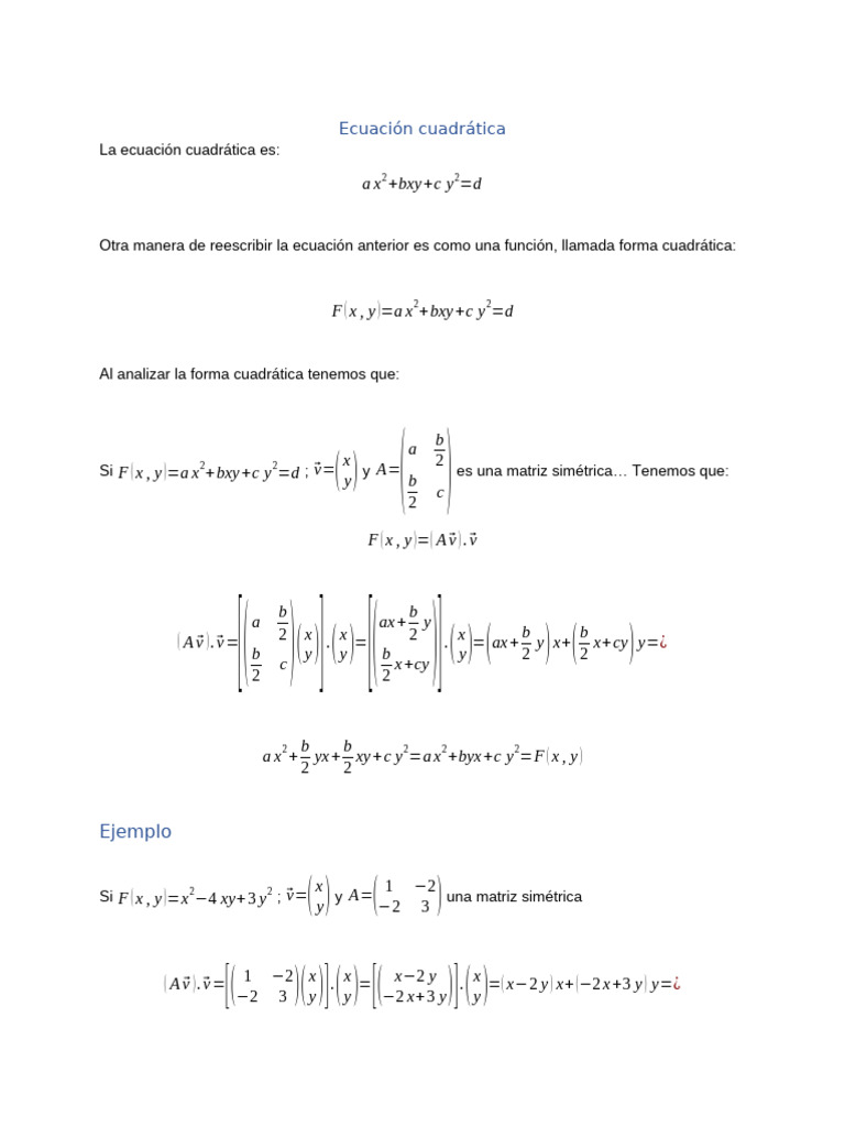 Forma Cuadratica y Conicas | PDF | Valores propios y vectores propios ...