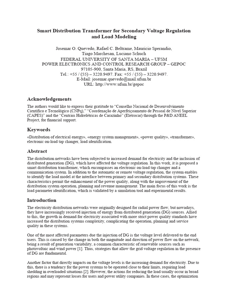 Smart Distribution Transformer For Secondary Voltage Regulation and ...