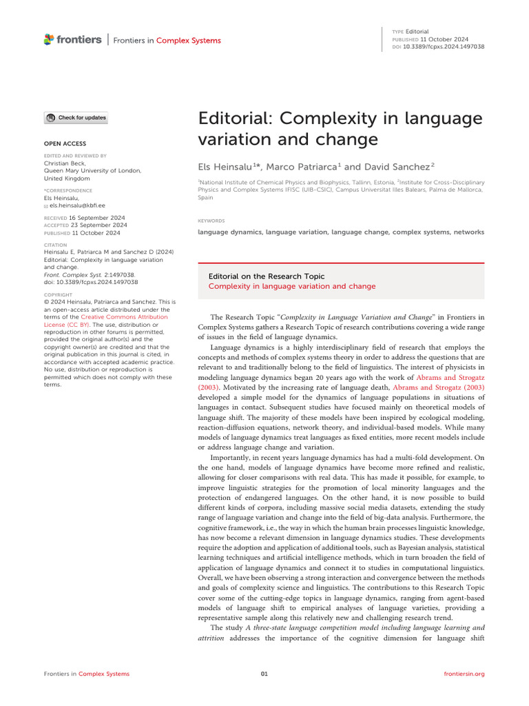 Editorial_Complexity_in_language_variation_and_cha | PDF | Linguistics | Syntax