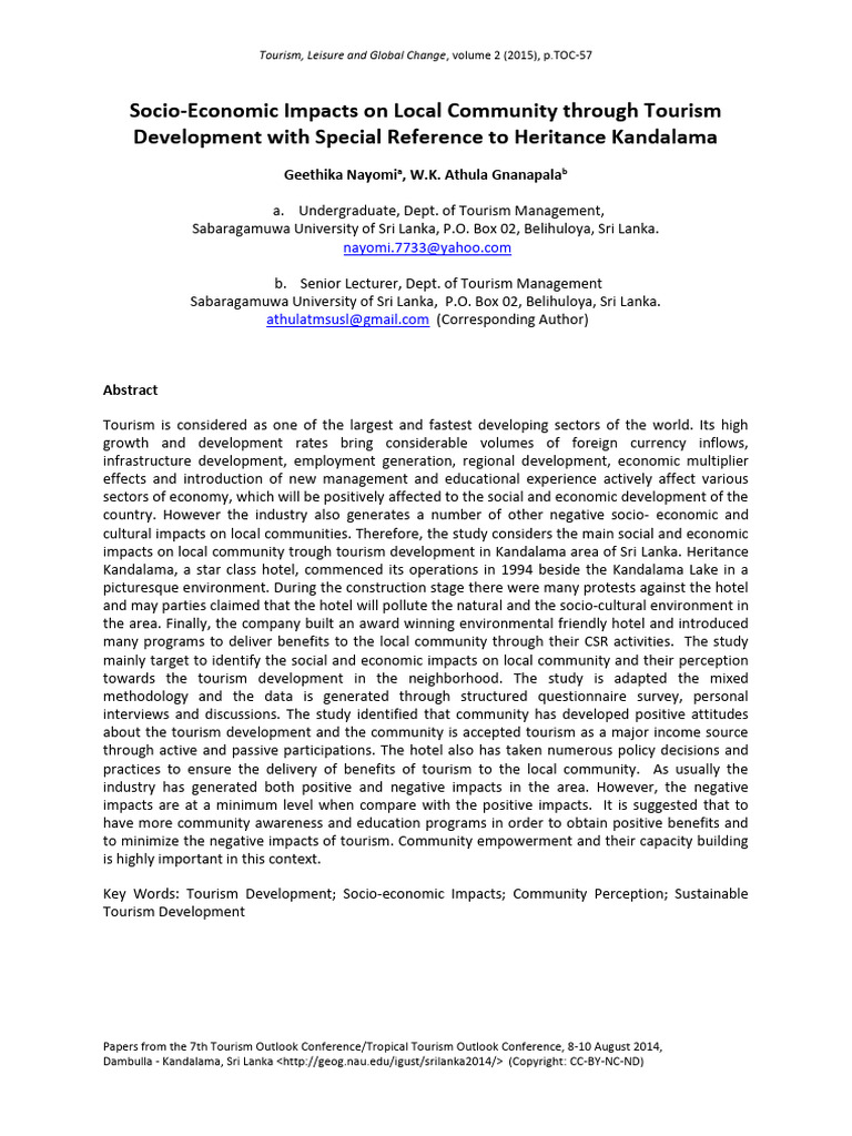 Socio-Economic Impacts On Local Community Through Tourism | PDF ...