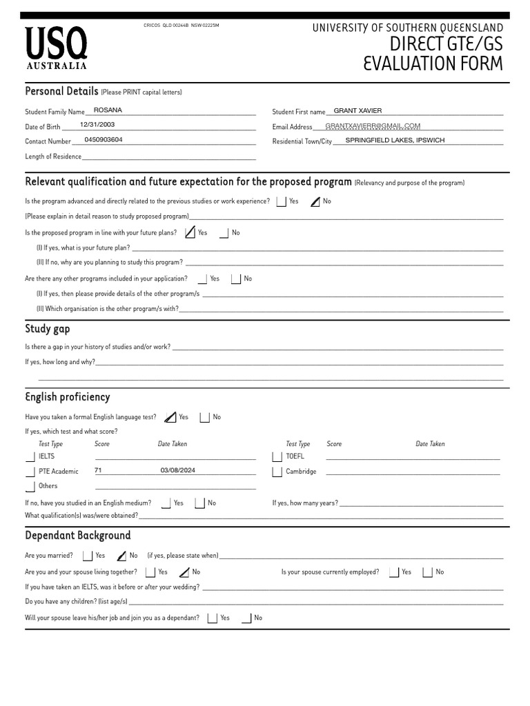 Usq Gte+Form Kb05012015 | PDF | Cost Of Living