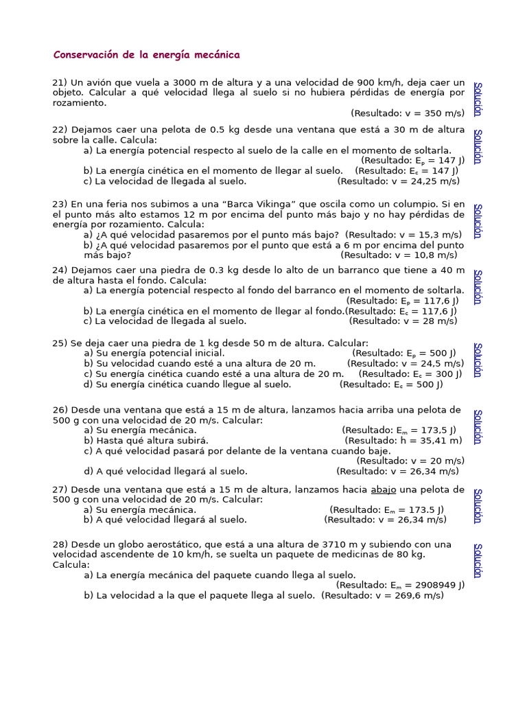 01 Ejercicios Energia Con Solucion-2 | PDF | Mecánica | Naturaleza