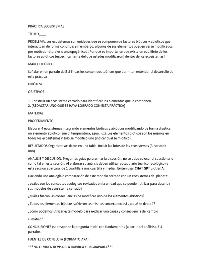 Práctica Ecosistemas 1 Factor Abiótico | PDF | Tecnología