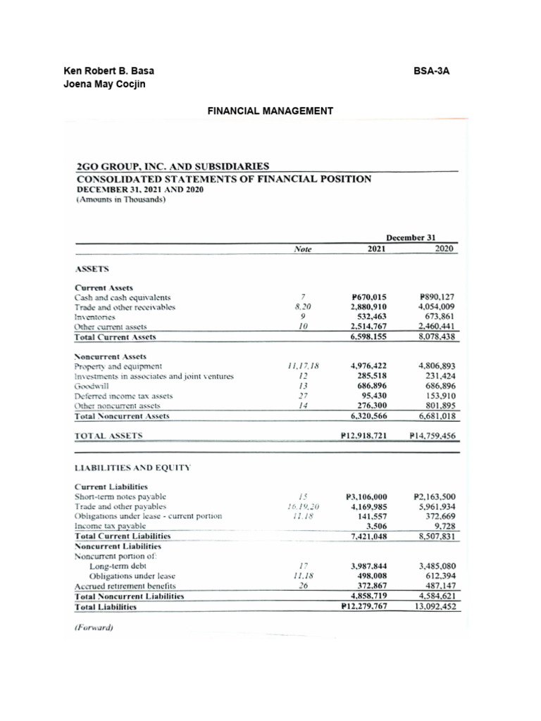 Basa-Cocjin_FS-Analysis-Assignment | PDF | Debt | Leverage (Finance)
