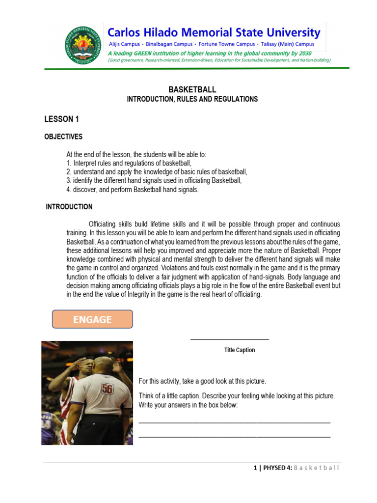 CHMSU PE4 Basketball Lesson 1 | PDF | Sports | Ball Games