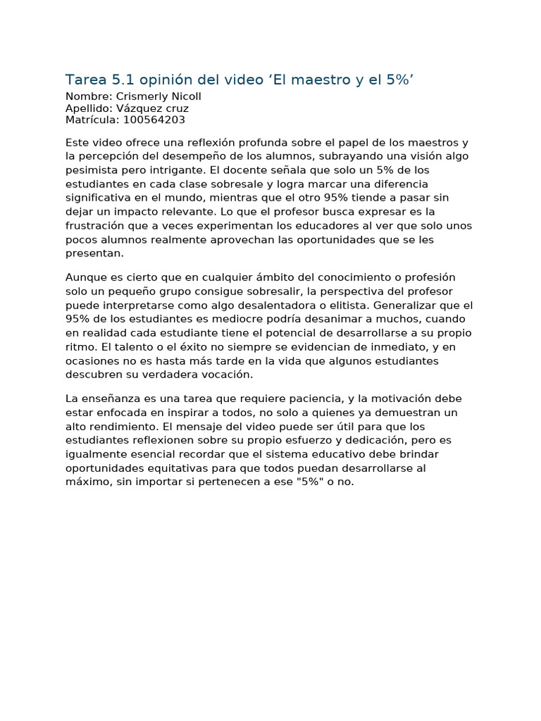 Reflexión sobre el 5% en educación | PDF