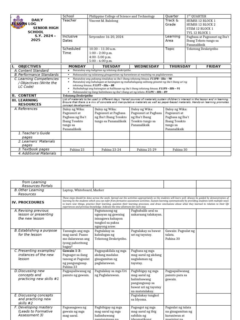 5TH Week DLL Pagbasa at Pagsusuri | PDF | Behavior Modification | Learning