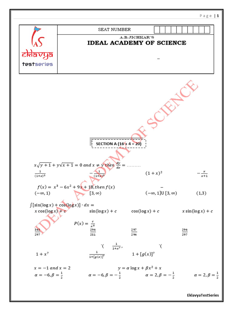 Ideal Academy of Science Sample Boards Papers Maths (Part - 2) | PDF ...