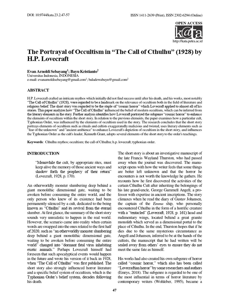 Occultism in Lovecraft's Cthulhu | PDF | H. P. Lovecraft | Cthulhu Mythos