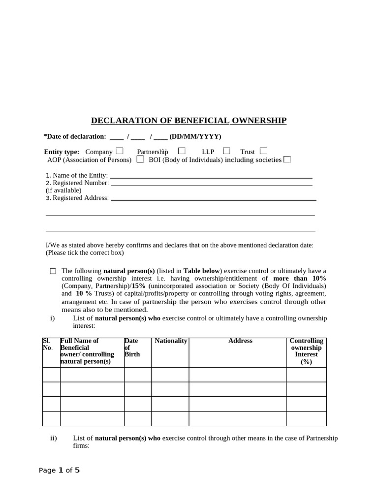 Declaration of Beneficial Ownership | PDF | Private Law | Property Law