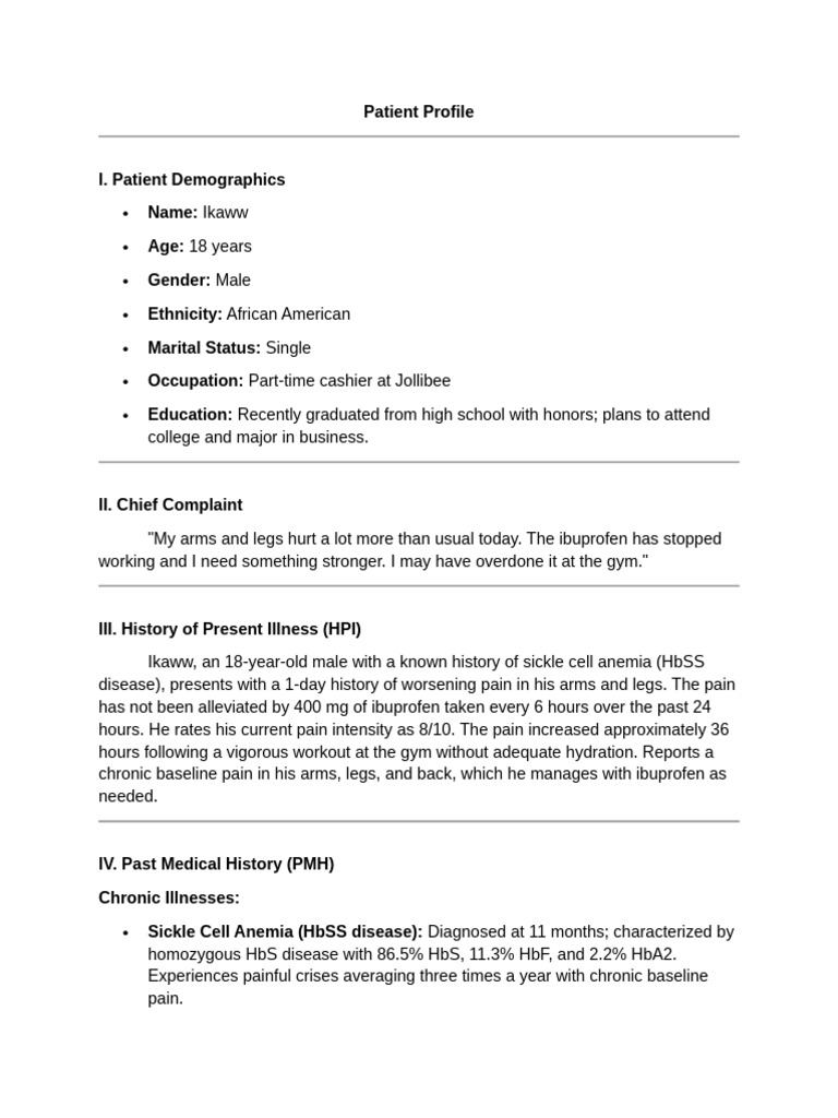 Patient Profile Sca | PDF | Physical Examination | Pain