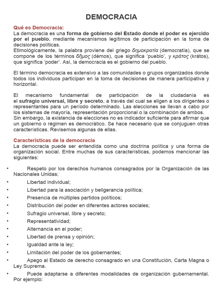 Características y Tipos de Democracia | PDF | Democracia | Ideologías ...
