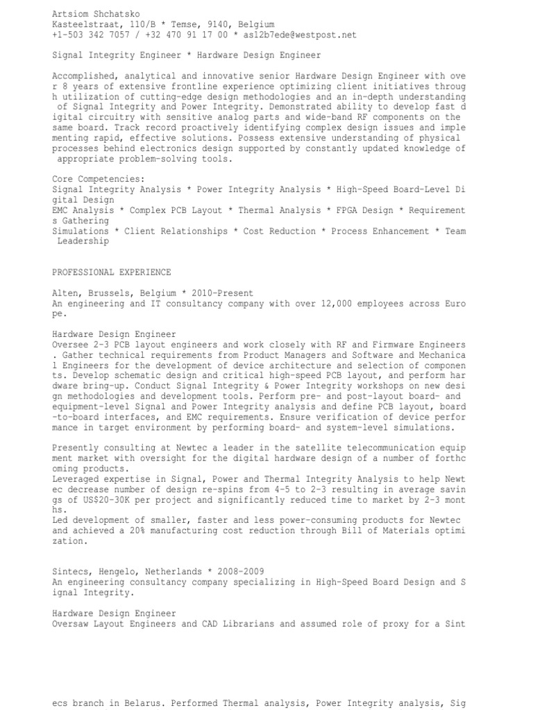 Signal Integrity Engineer or Power Integrity Engineer or Hardwar | PDF ...