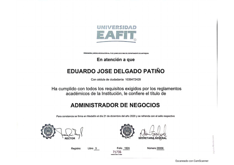 Diploma EAFIT | PDF