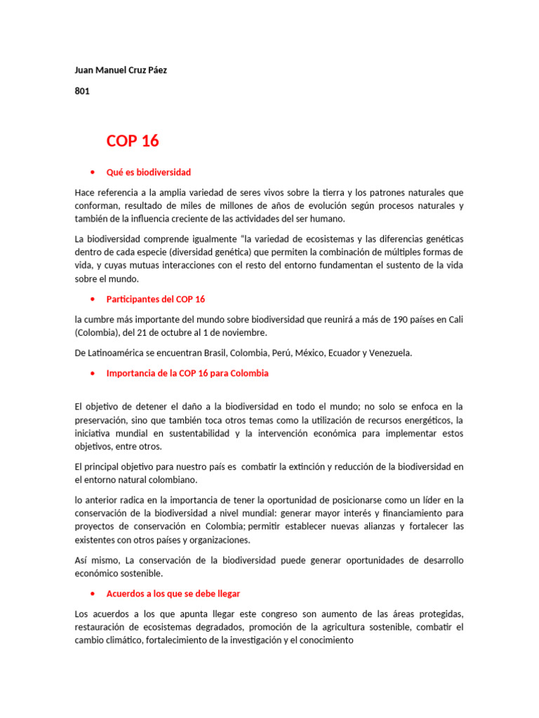 COP 16: Biodiversidad y Acuerdos Clave | PDF | Biodiversidad | Colombia
