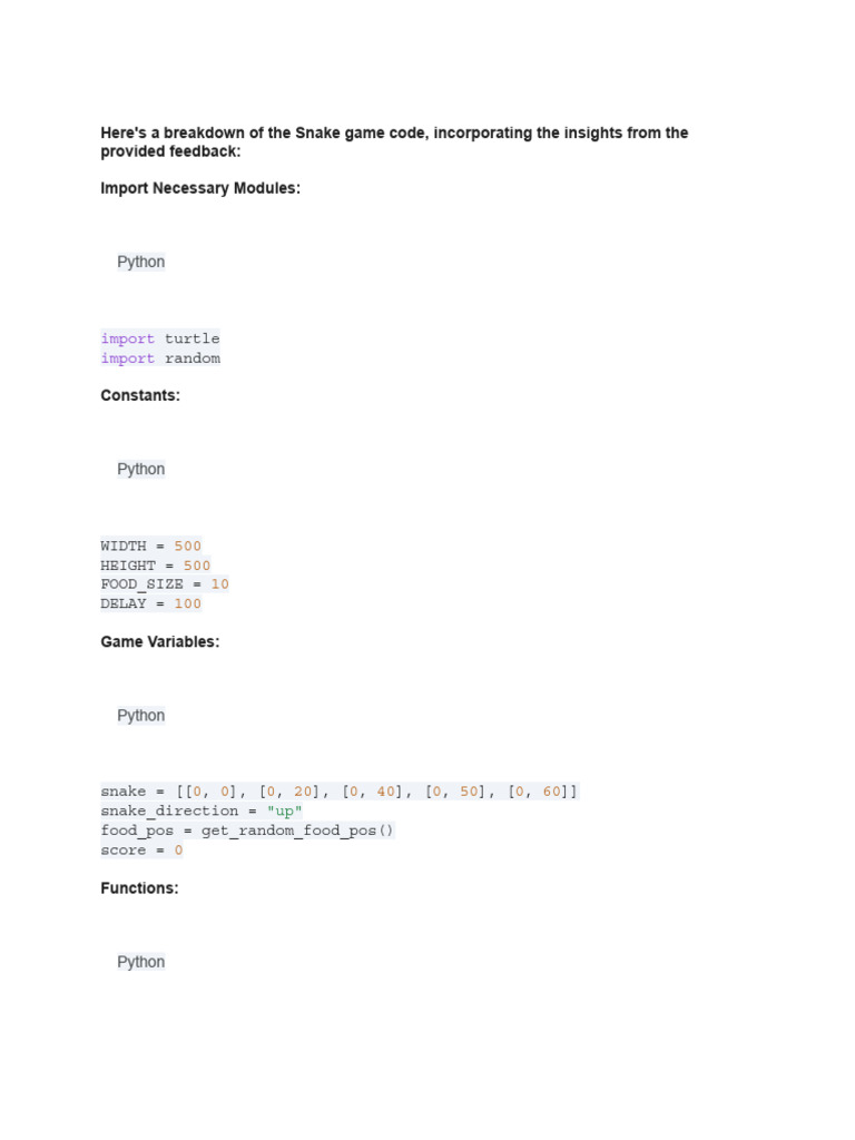 This Is A Python Implementation of The Classic Sn... | PDF | Computers