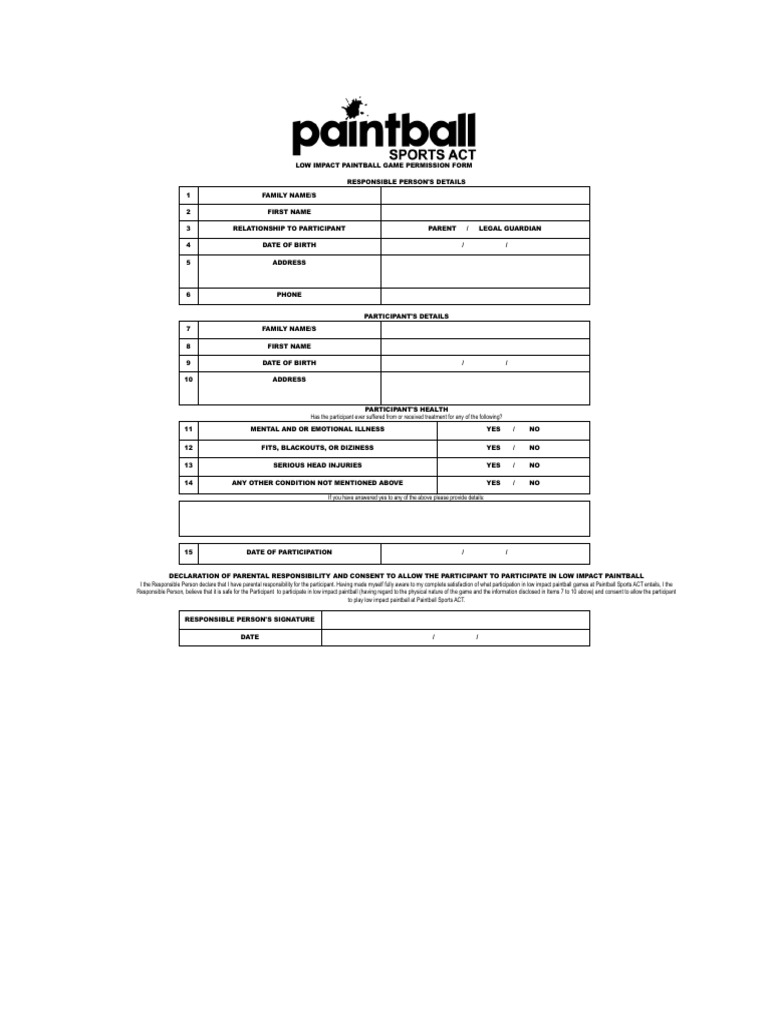 Low Impact Paintball Permission Form | PDF | Behavioural Sciences | Social Psychology