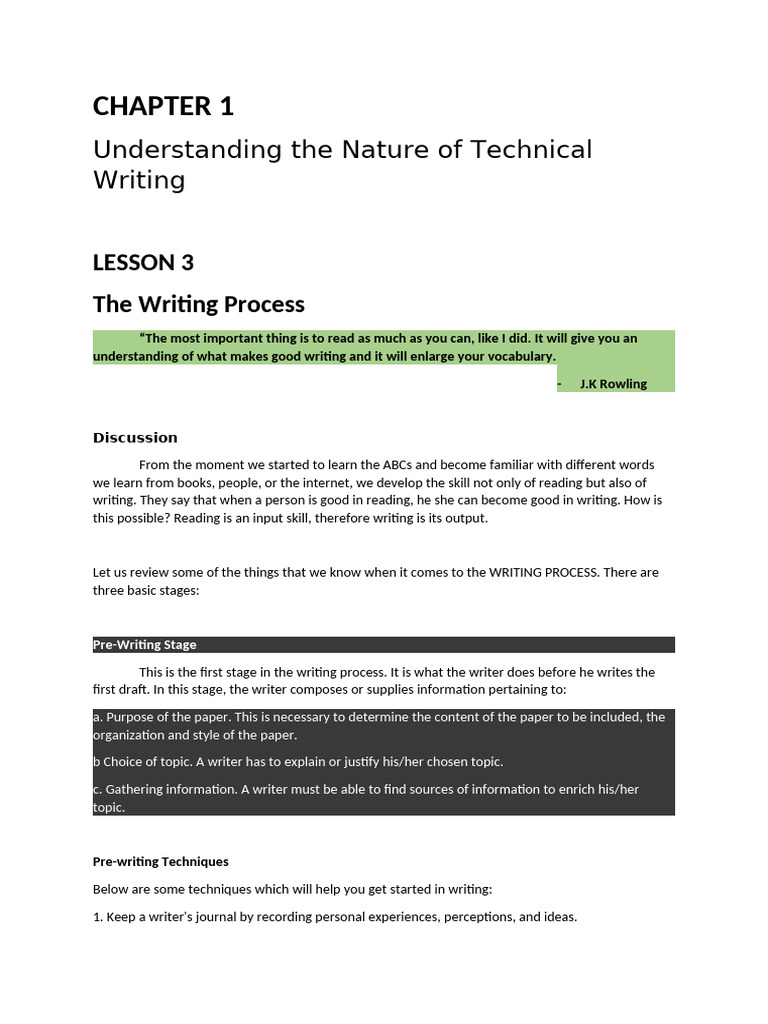 Chapter 1 Understanding The Nature of Technical Writing Lesson 3 The ...