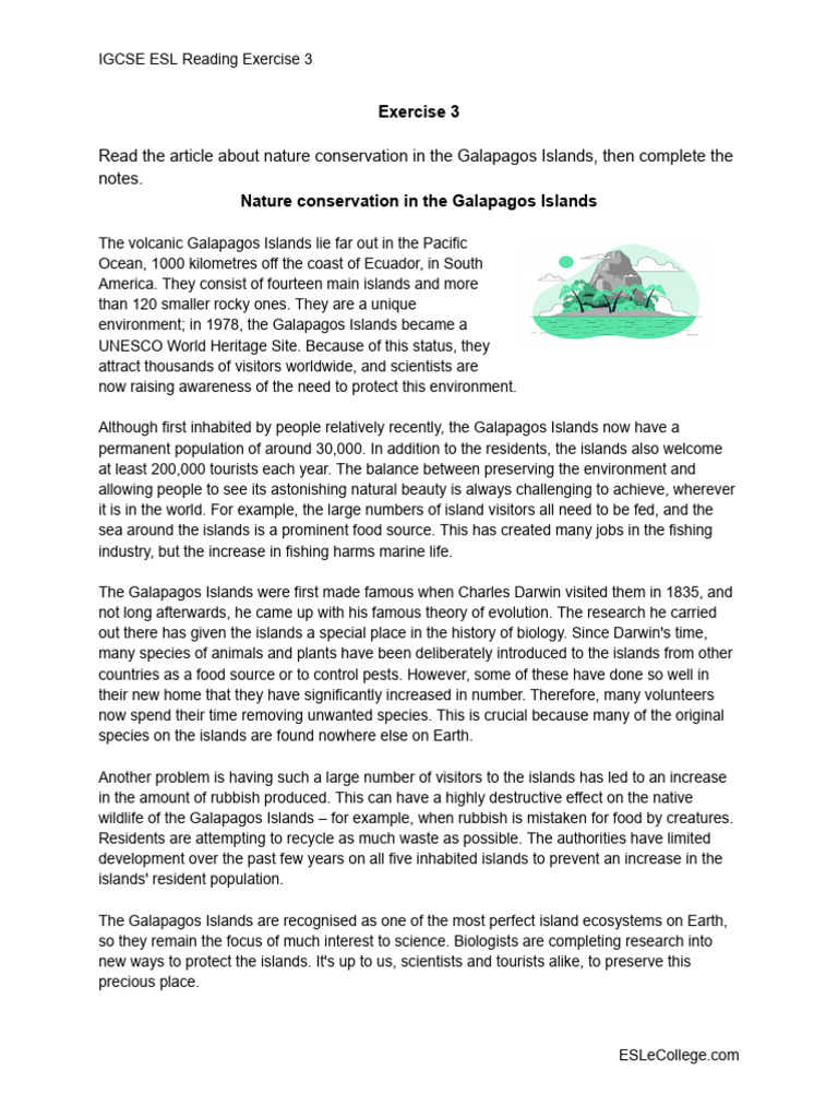 Exercise 3 Reading Nature Conservation in The Galapagos Islands ...
