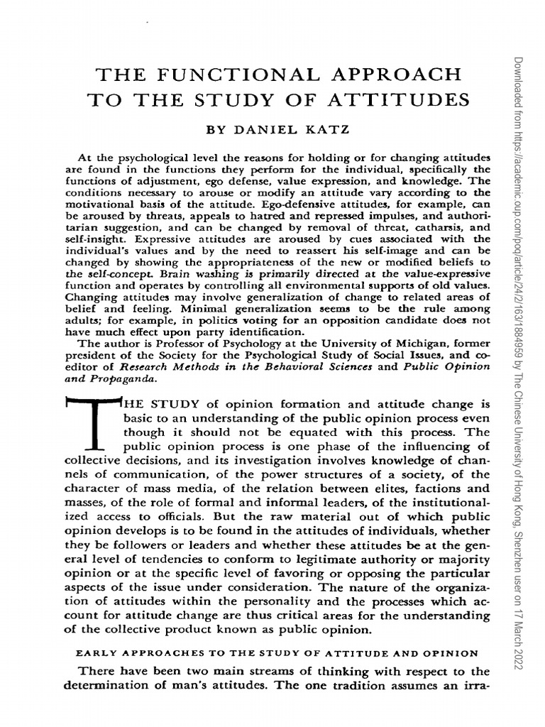 Functional Theory of Attitude (Katz 1960) | PDF | Attitude (Psychology ...