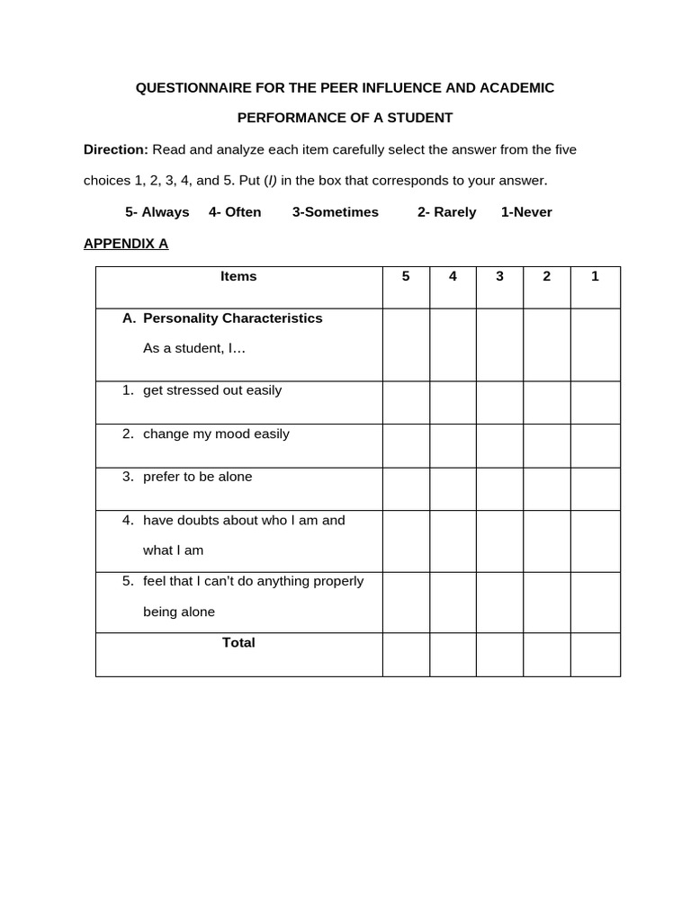 Advance Stat Questionnaire | PDF | Human Development | Psychological ...