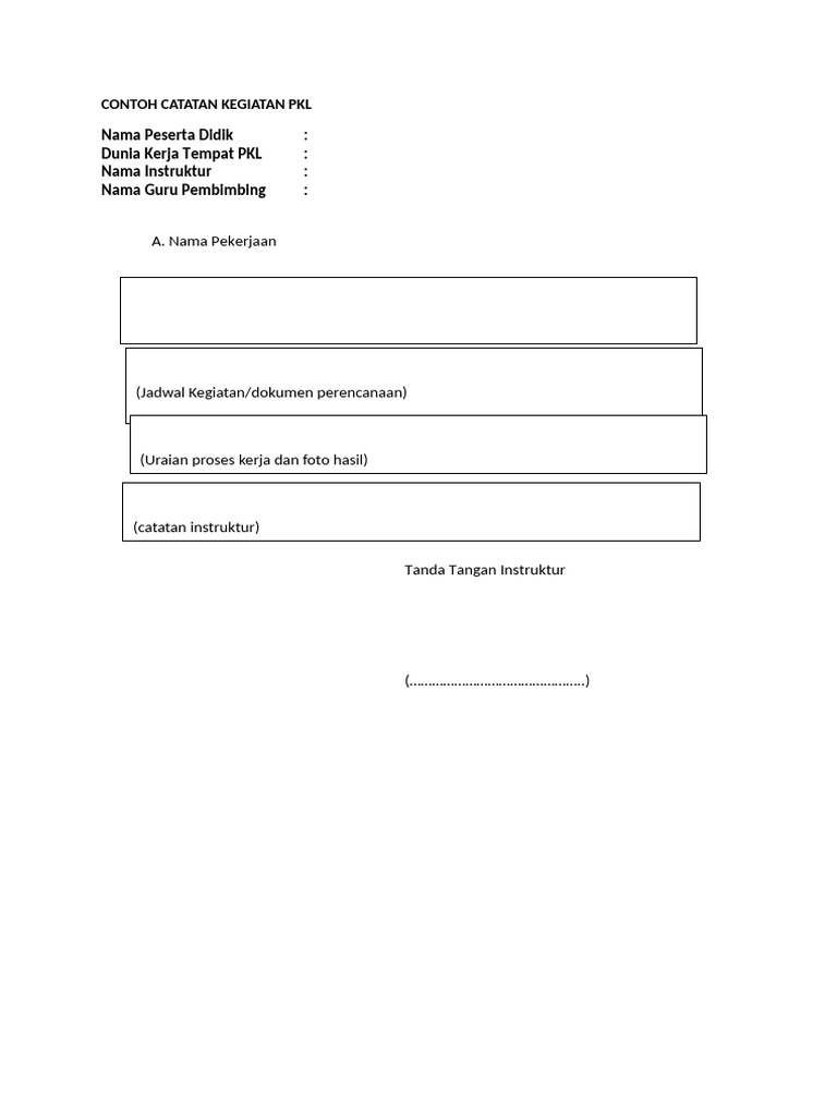 Contoh Catatan Kegiatan PKL Siswa | PDF