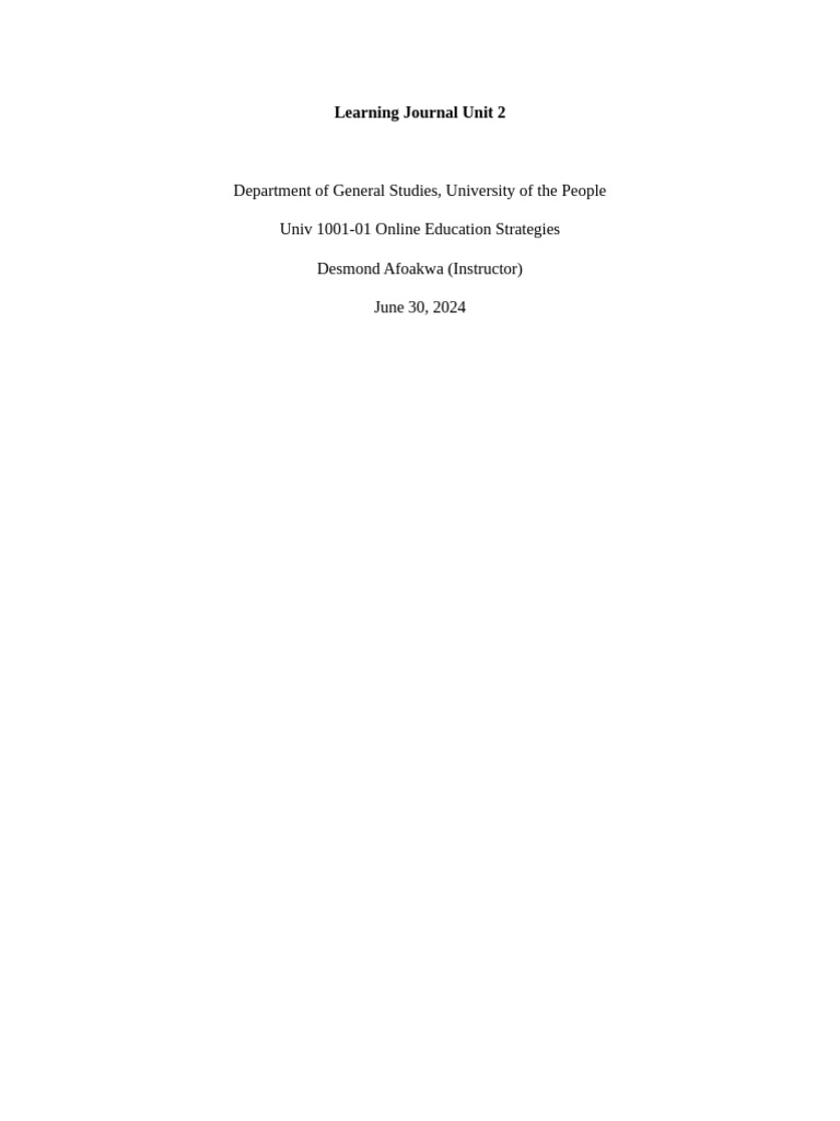 UNIV 1001-01 Learning Journal 2 | PDF | Behavior Modification | Cognition