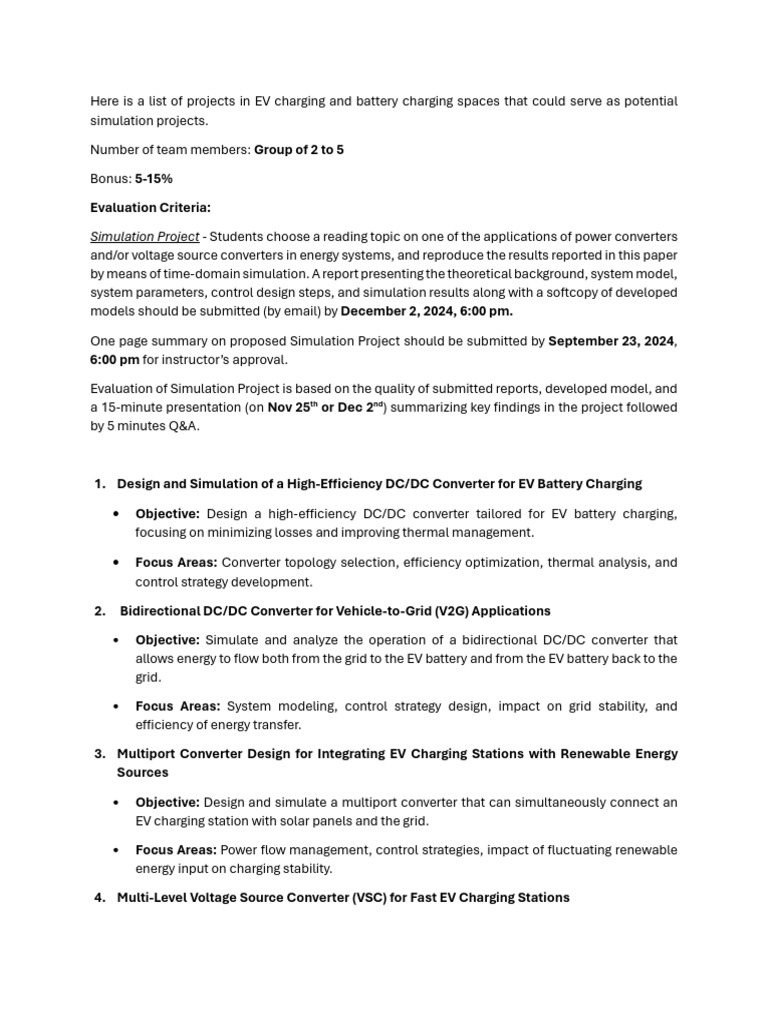 Project List - ELE8451 - F2024 | PDF | Electrical Engineering | Power Engineering