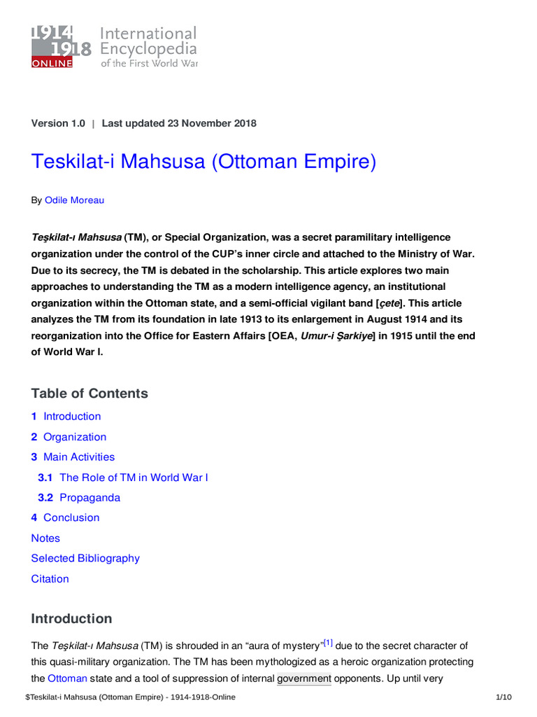 1914-1918 Teşkilat-i-Mahsusa Ottoman Empire | PDF | Ottoman Empire ...