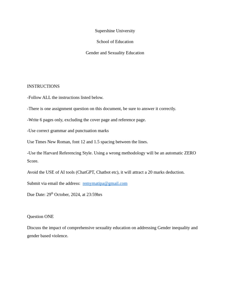 Gender and Sex Education Ass | PDF | Career & Growth