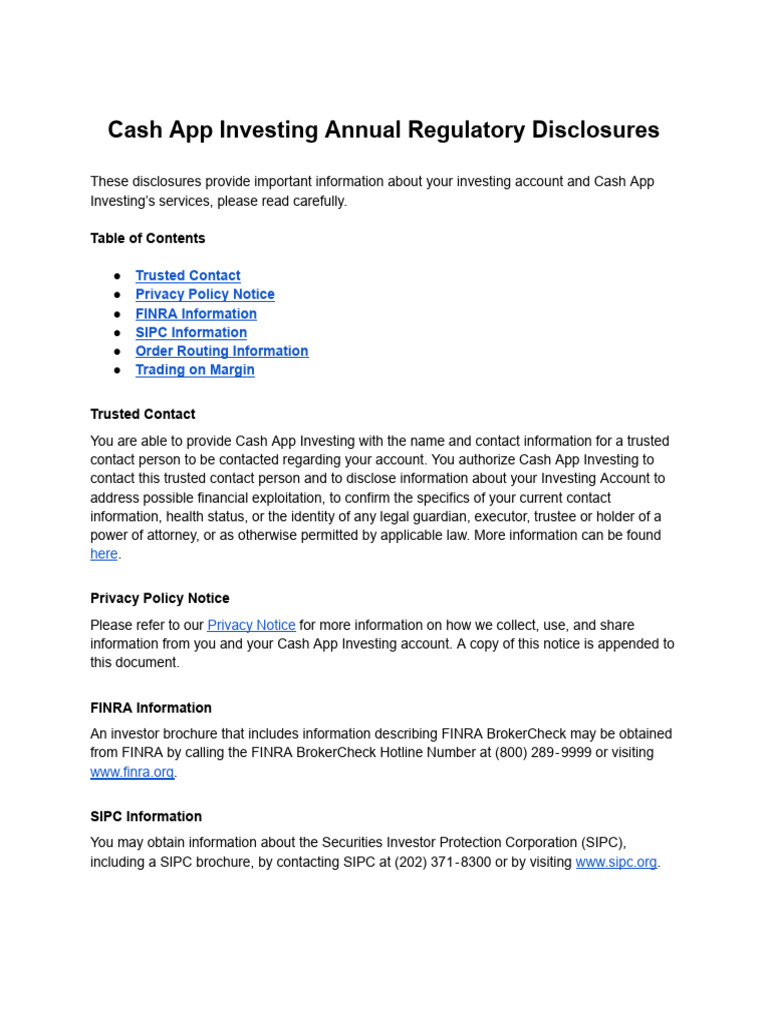 Cash App Investing Annual Disclosures | PDF | Margin (Finance ...