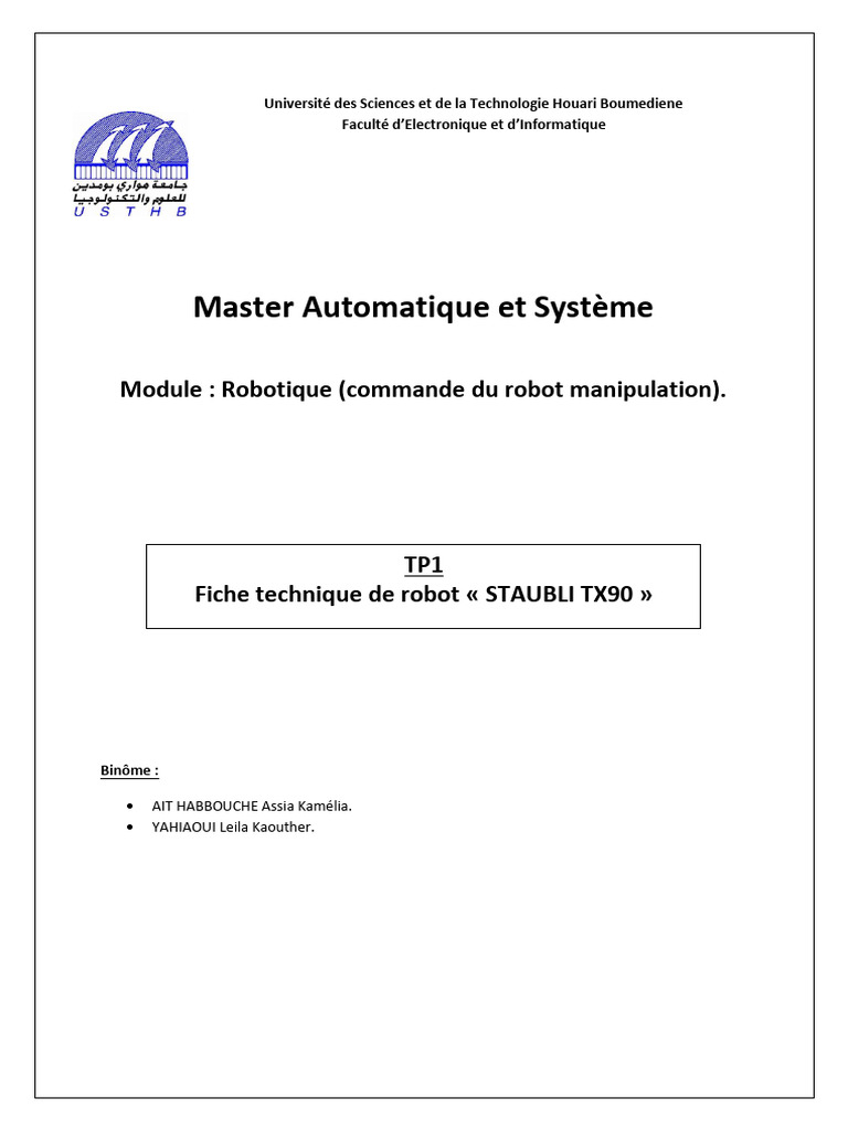Fiche technique du robot Staubli TX90 | PDF | Maison et jardin